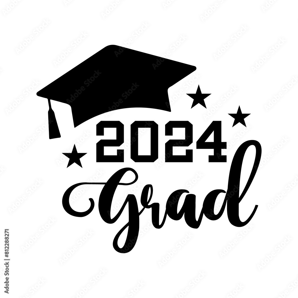 Graduation 2024 grad typography clip art design on plain white ...
