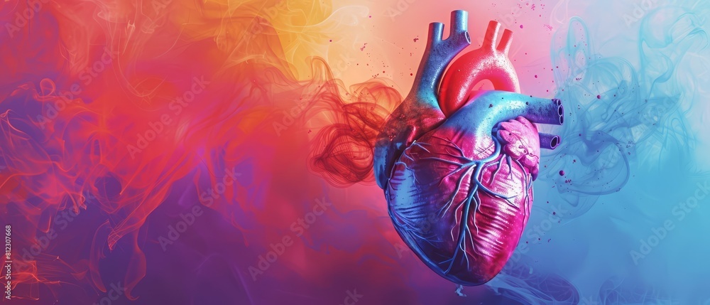 Creative background of a heart in action, illustrated in vivid styles ...
