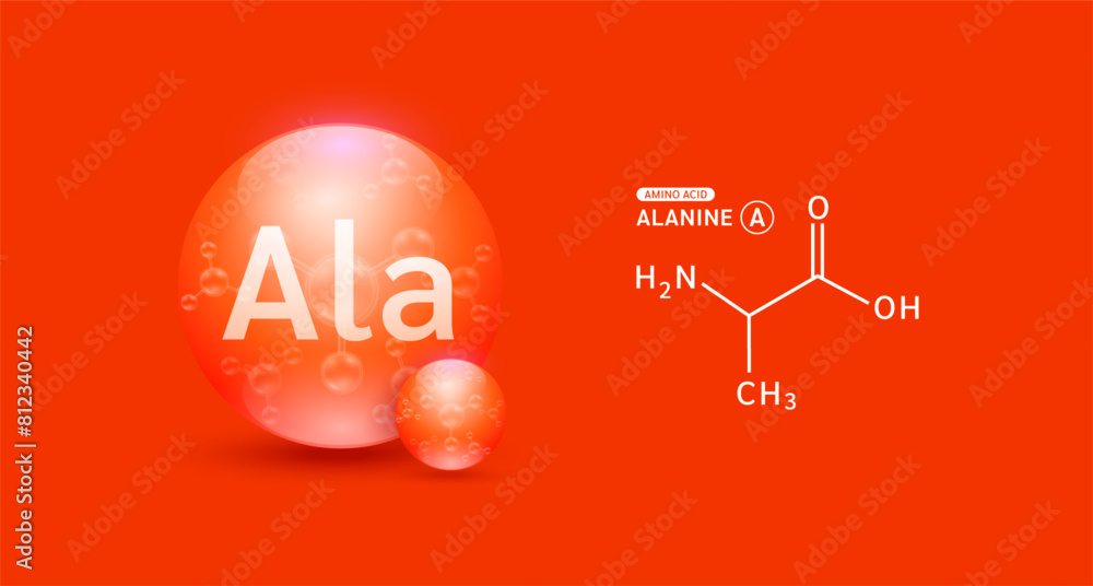 Alanine amino acid red and chemical formula structural. Biomolecules ...