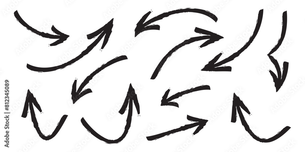 Set of black hand drawn grunge doodle spiral and curved charcoal, chalk ...