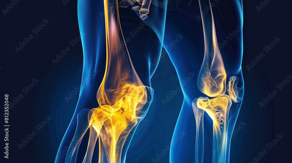 Illustration Stock An X-ray blue of a knee with the knee joint ...