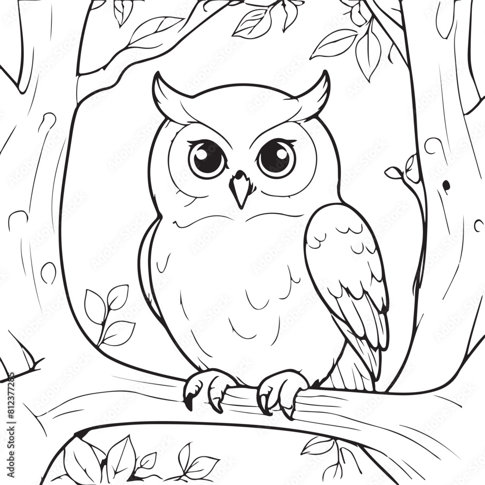 cute Owl line art coloring page. hand drawing kawaii owl outline ...