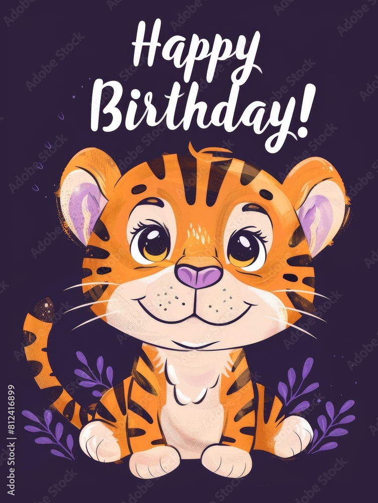 happy birthday calligraphy - birthday card design with dark purple ...
