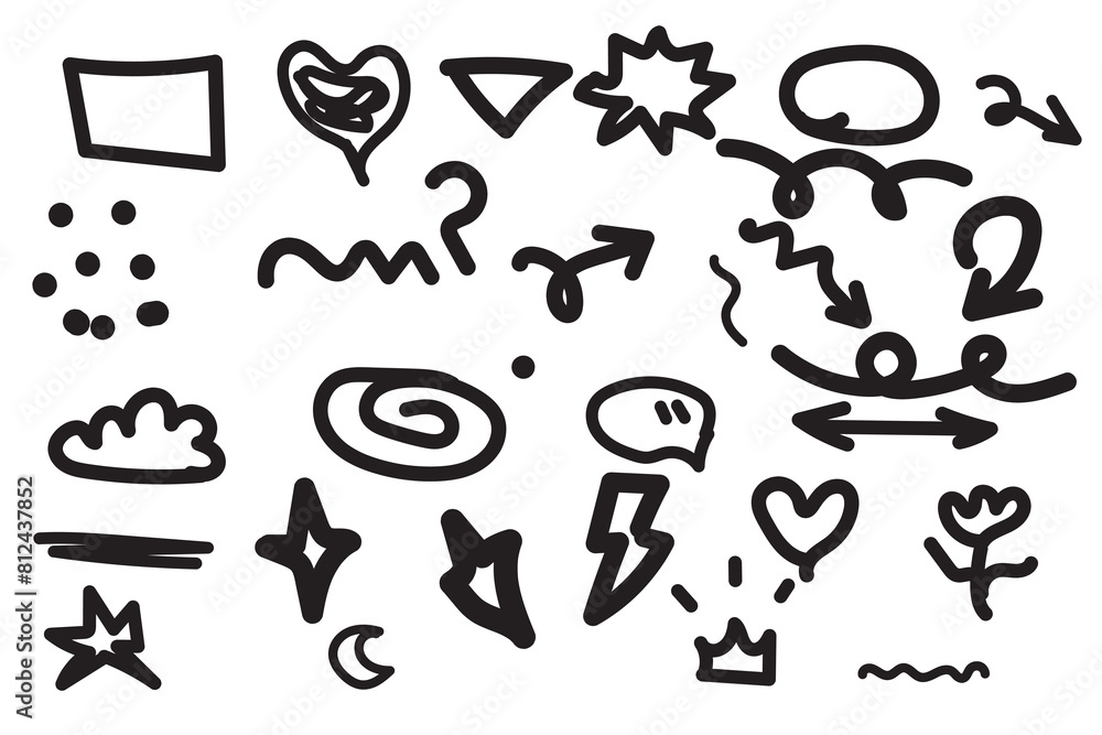 Hand drawn highlight, text underline, emphasis mark, line shape set ...