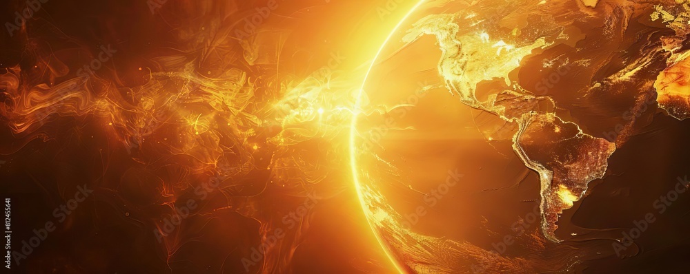 An abstract image of the sun partially blocked by a giant shield ...