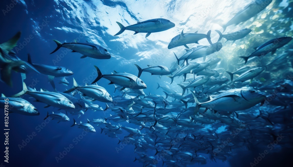 Groups of giant Tuna fish in the underwater, coral reef, amazing ...
