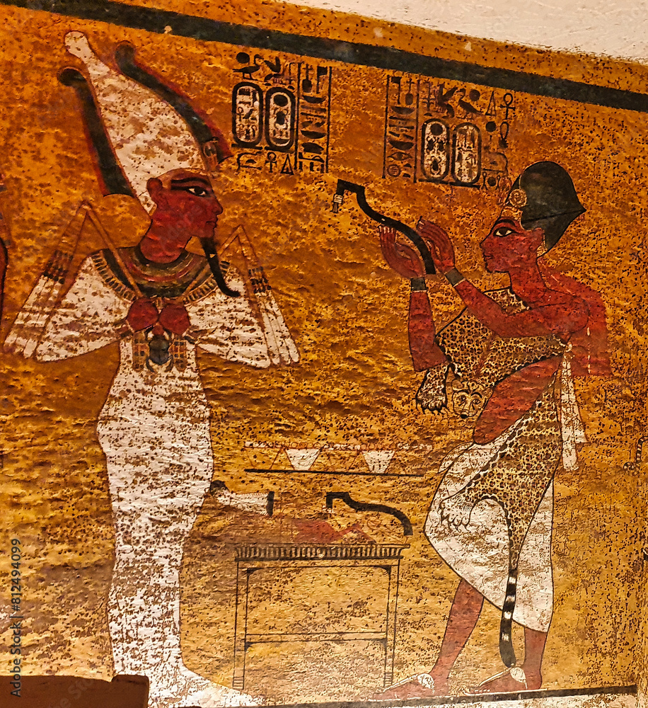 Wall relief of Pharoah Ay performing the opening of the mouth ritual on ...