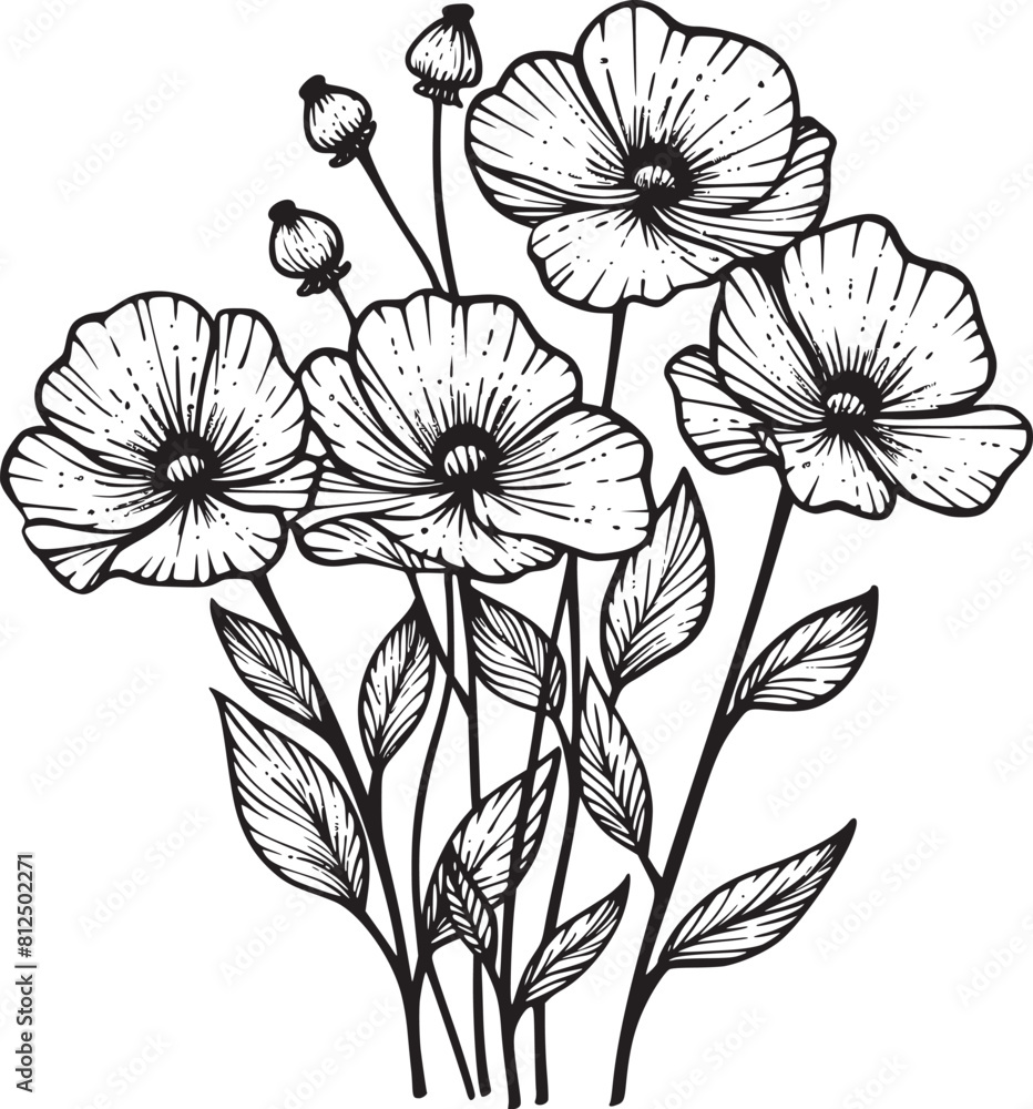 flower, drawing, floral, woodcut, vector, black, sketch, background ...