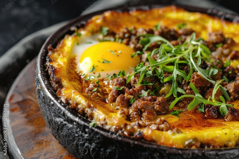 South African Bobotie. Baked Curry Ground Beef with Whipped Eggs Close ...