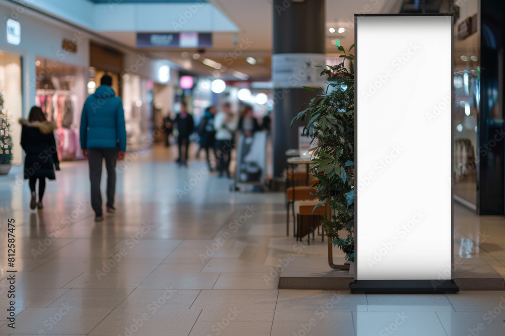 roll up mockup poster stand in an shopping center restaurant mall ...