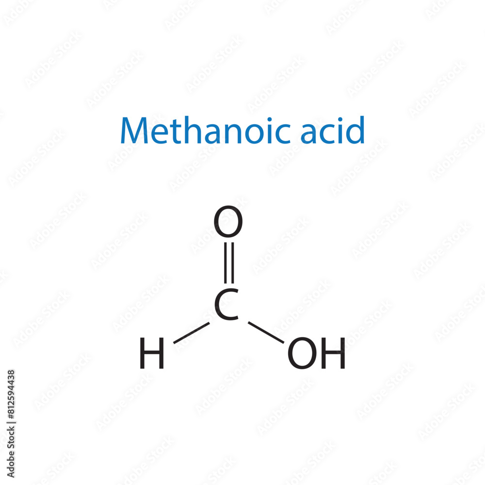Methanoic acid molecule skeletal structure diagram.organic compound ...
