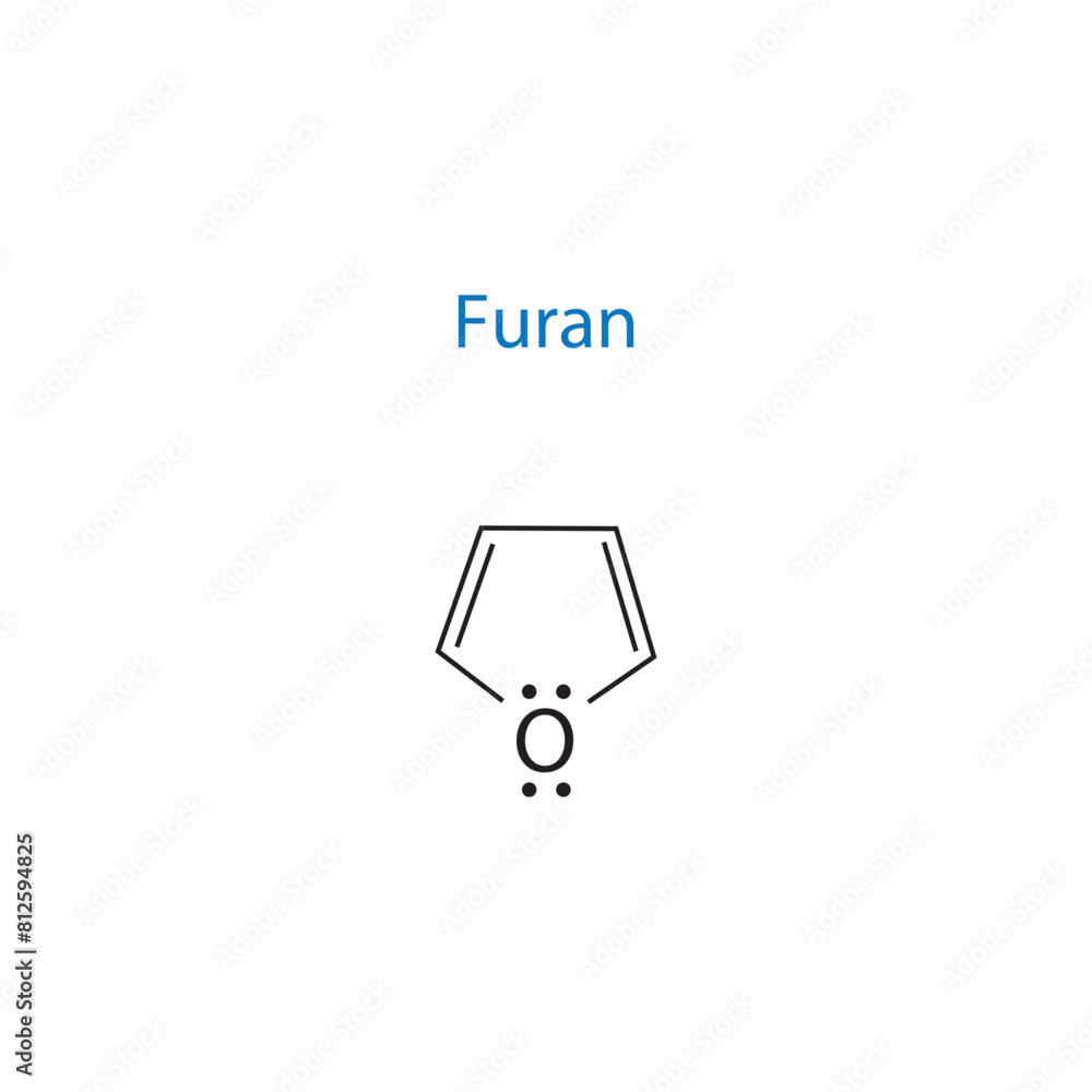 Furan molecule skeletal structure diagram.organic compound molecule ...