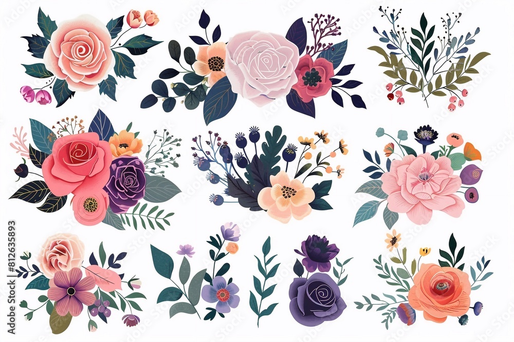 A wonderful romantic collection of flowers with roses, leaves, flower ...