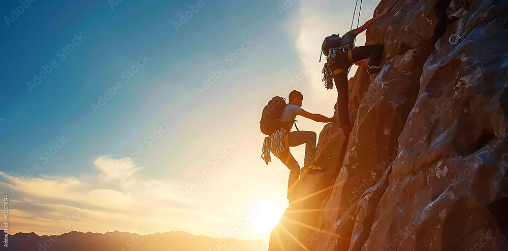 Reaching New Heights Together: Silhouette of Man Helping Another Person Climb to the Top Stock ...
