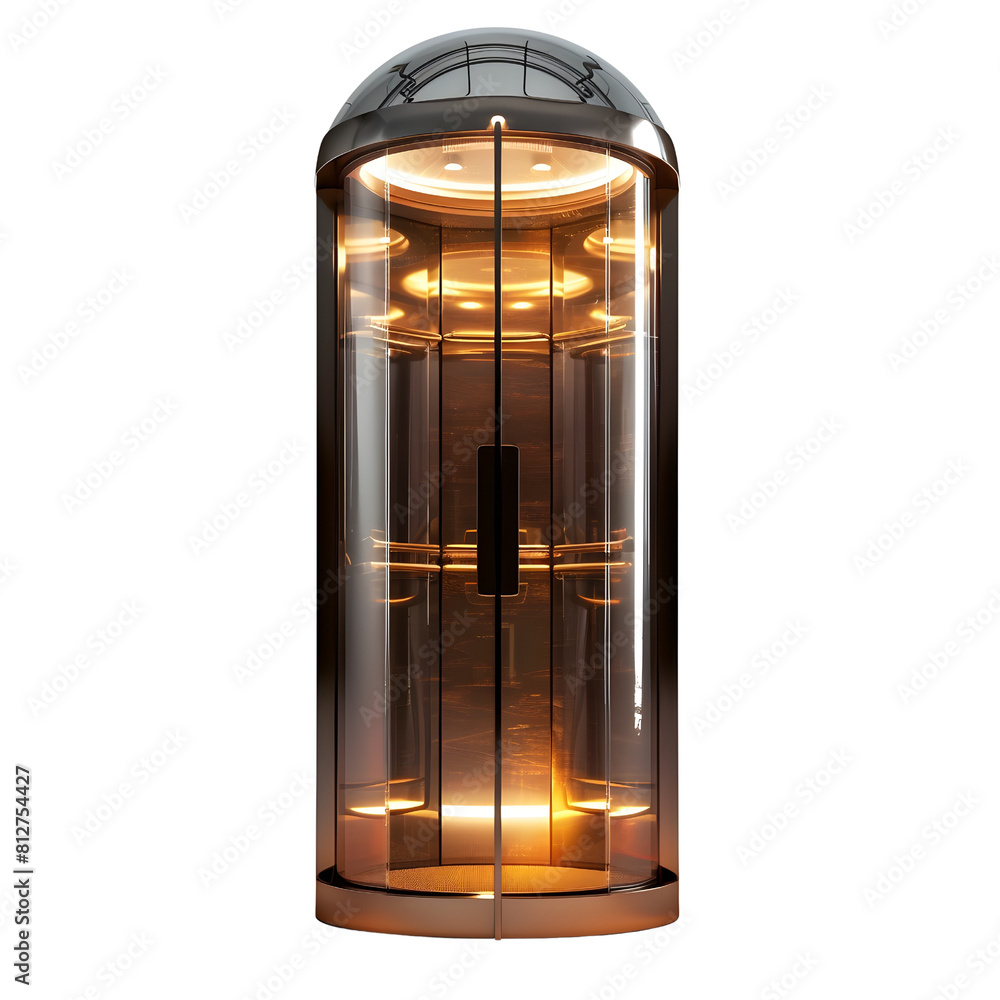 Sleek Futuristic Retro Inspired Glass Elevator Cabin in Isolated Studio ...