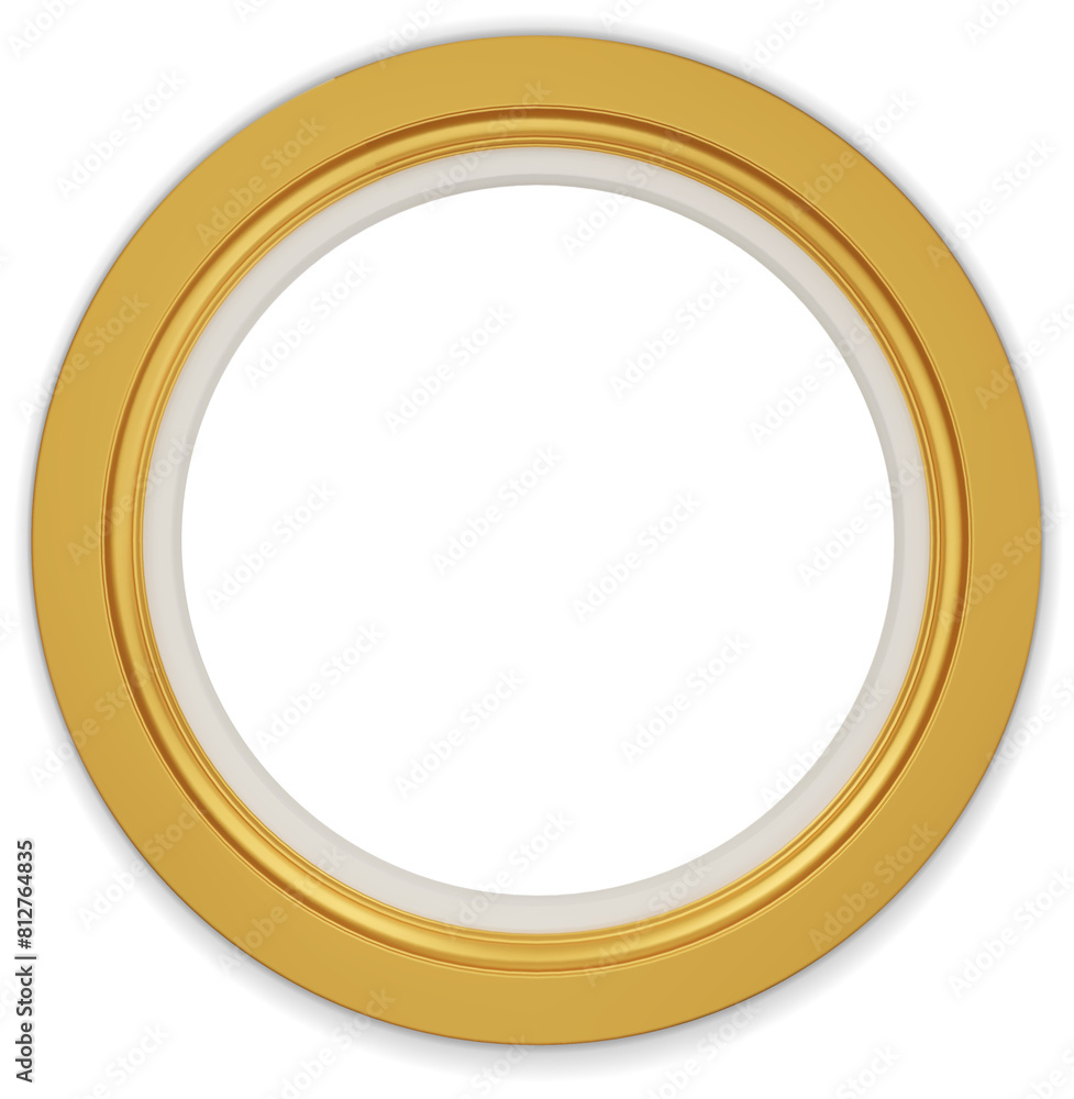 Golden modern circle photo frame isolated on white background ...
