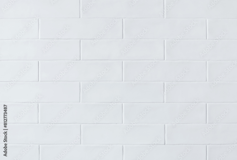 White light brick tiles wall texture wide background in rustic style ...
