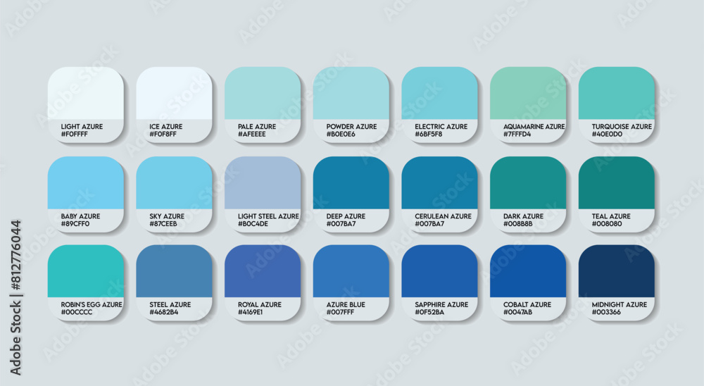 Azure Color Guide Palette with color Names. Catalog Samples of Azure ...
