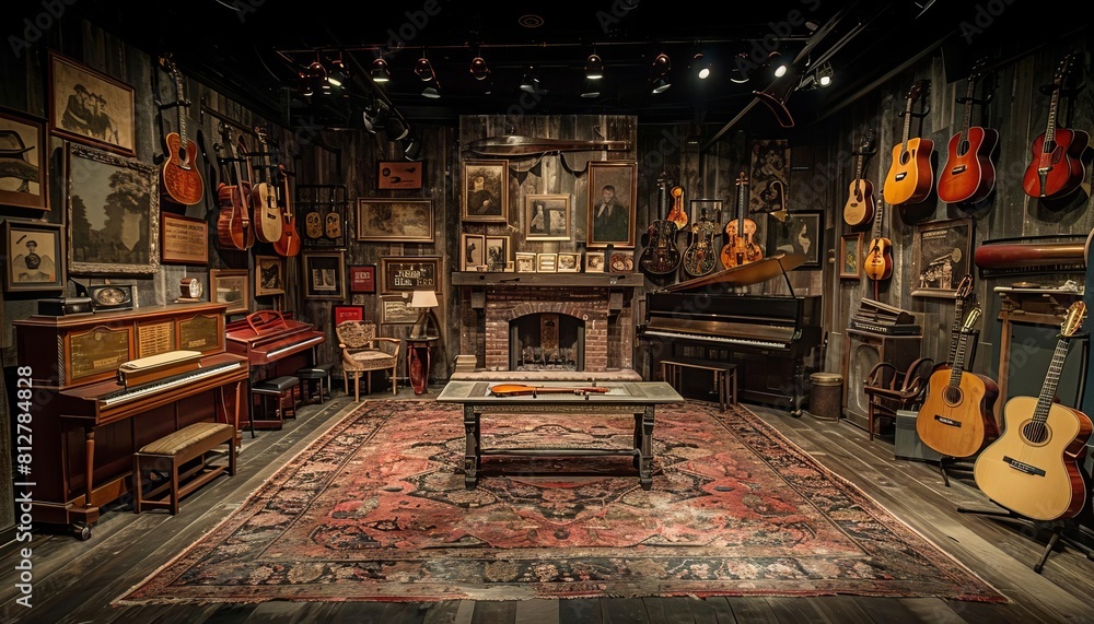Exhibit a museum wing dedicated to vintage musical instruments, with ...