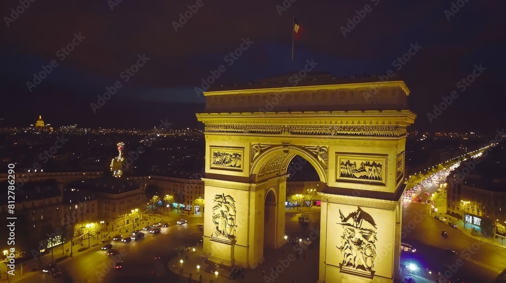 Fictional drone view of Arc de Triomphe in Paris for the upcoming ...