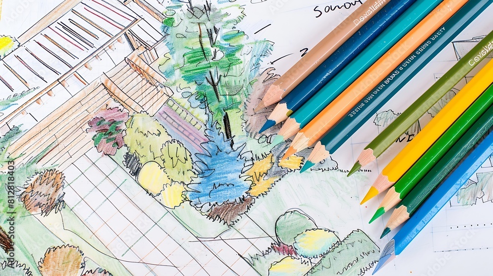 layout plan of home landscape design or garden design drawing by color ...