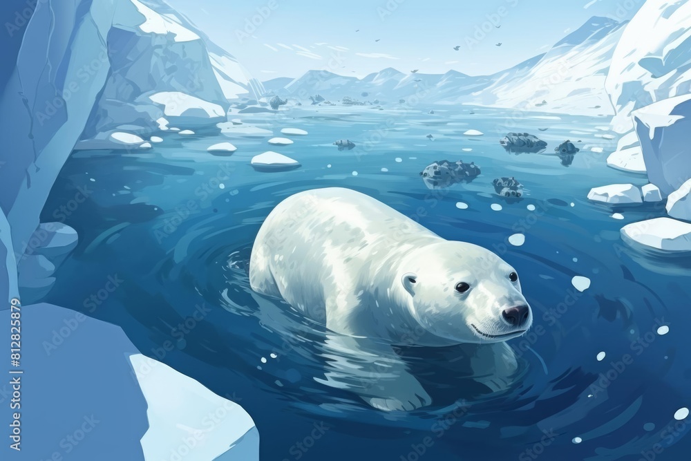 Beluga whales in a polar habitat flat design top view arctic life theme ...