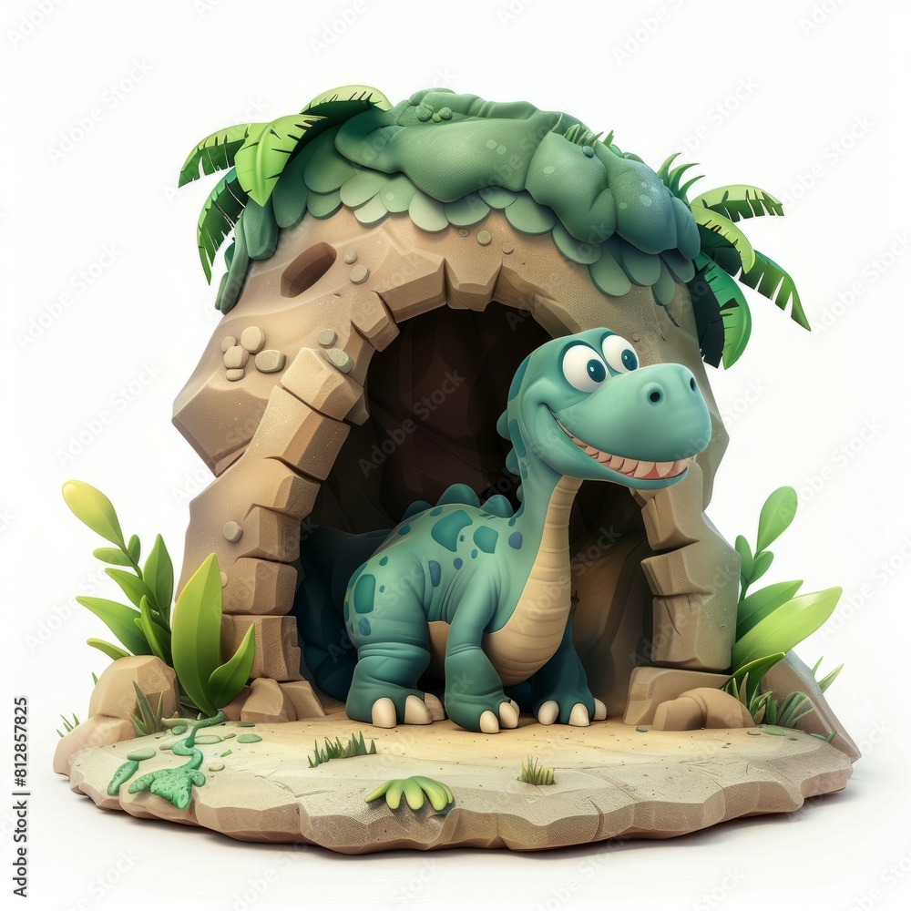 Dinosaur cave, cute cartoon style. Stock Photo | Adobe Stock