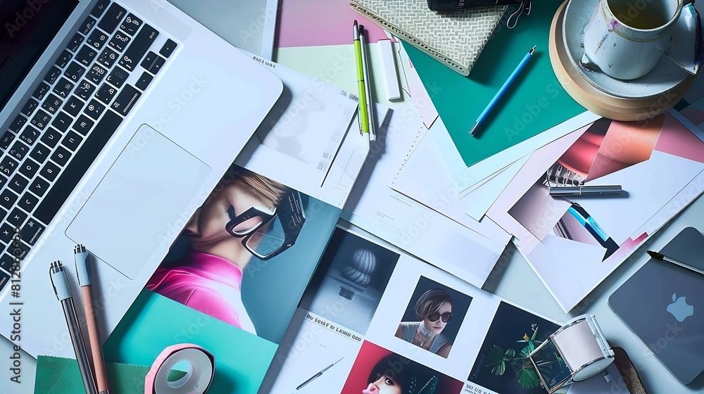 Editorial design Graphic designer desk with magazine layout designs ...