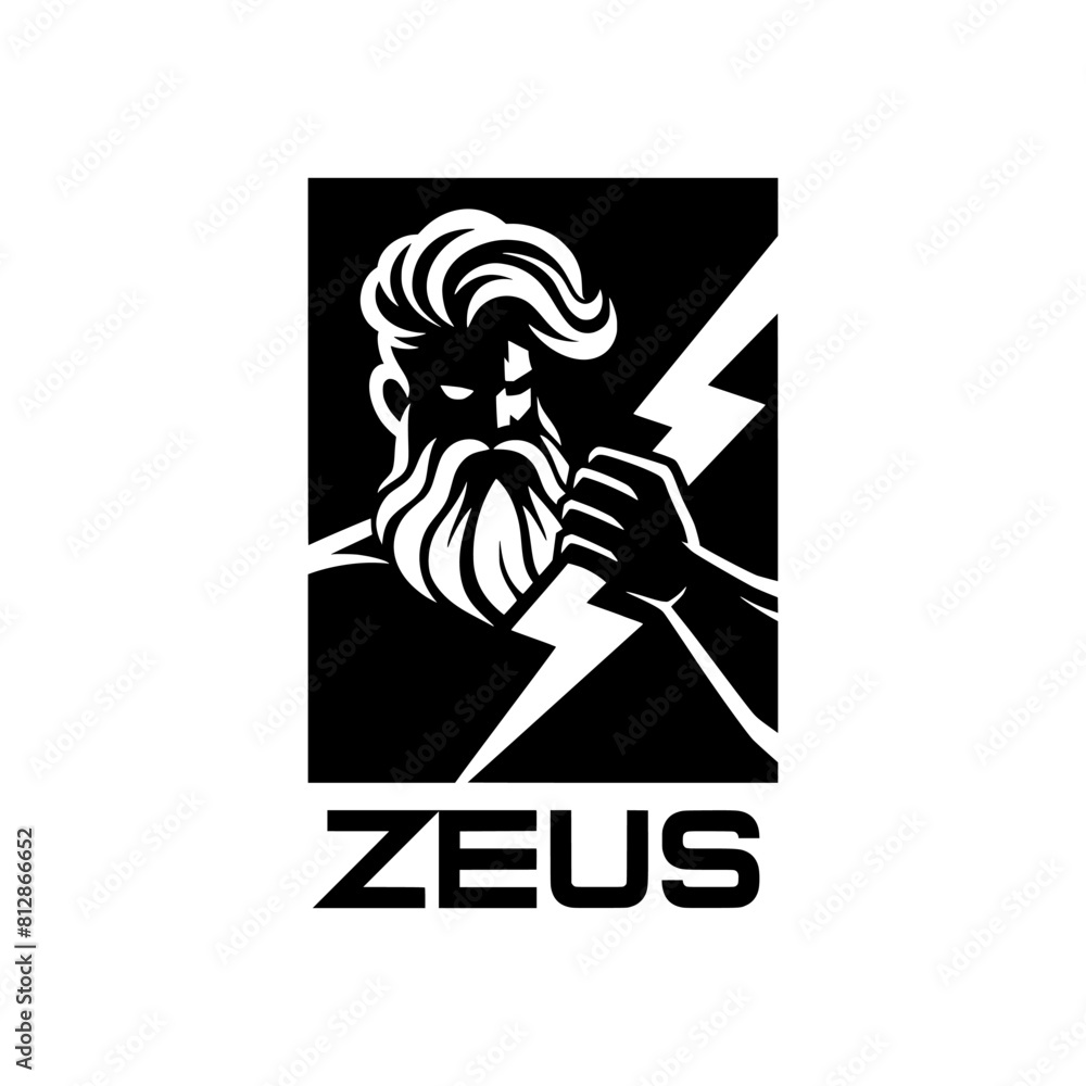 Zeus logo. Zeus logo holding lightning bolt for label, mascot, stamp ...