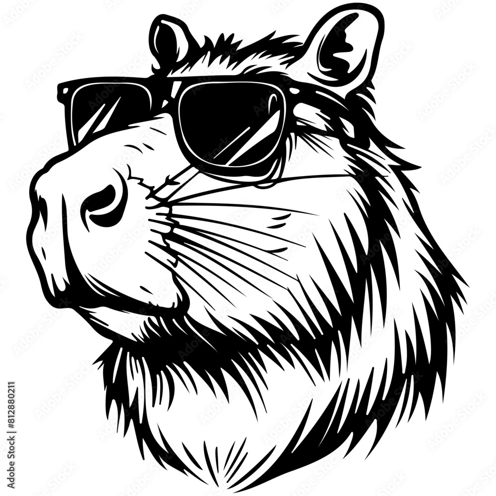 Cool Capybara wearing sunglass black silhouette logo svg vector ...