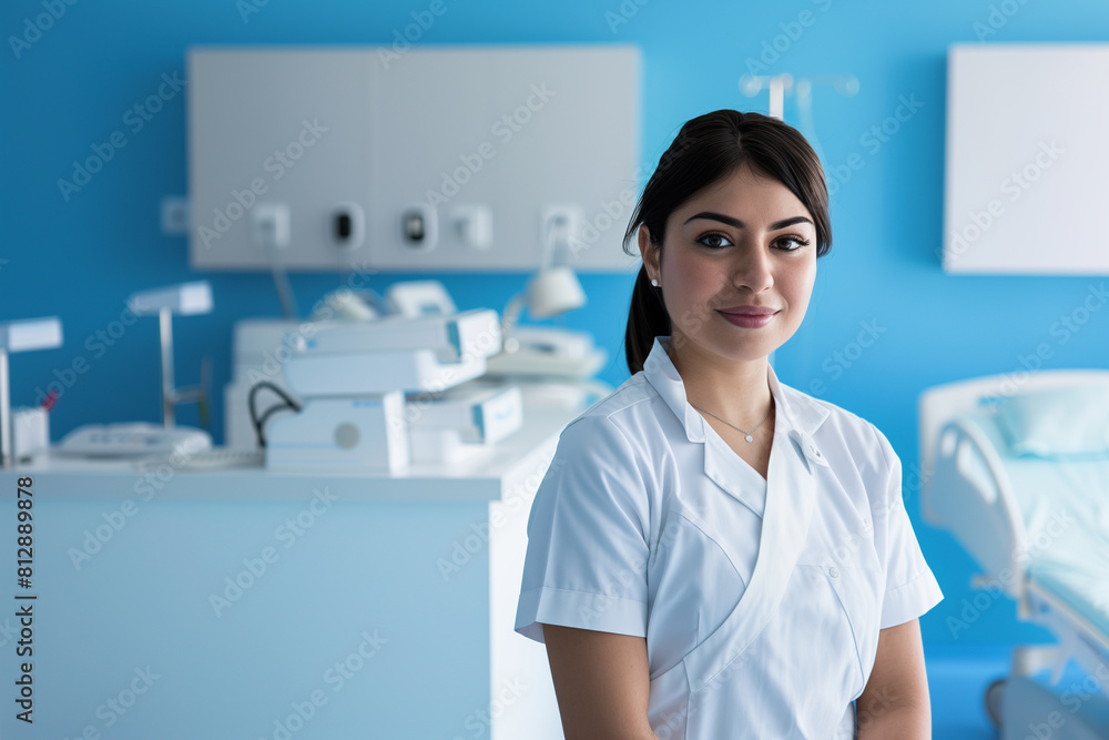 serene blue clinic setting as the backdrop, a commercial photo features ...