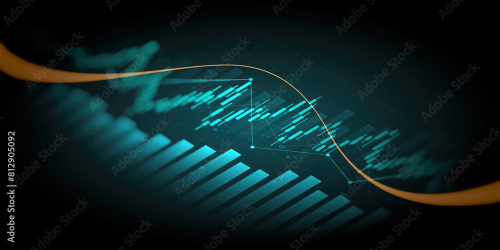 Widescreen Abstract financial graph with uptrend line and bar chart of ...