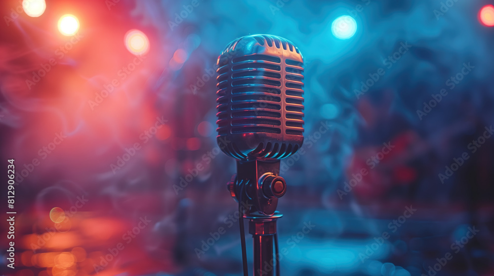 Microphone 90s Singing at night, dim lights, restaurant or bar ...