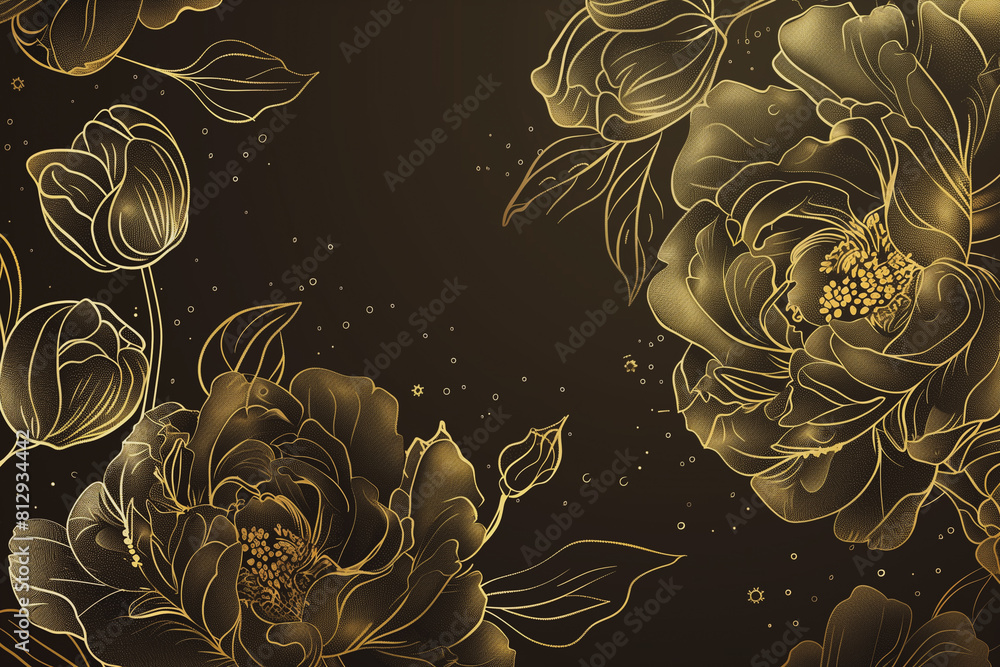 Luxury gold floral background vector. Golden gradient Roses and peonies ...