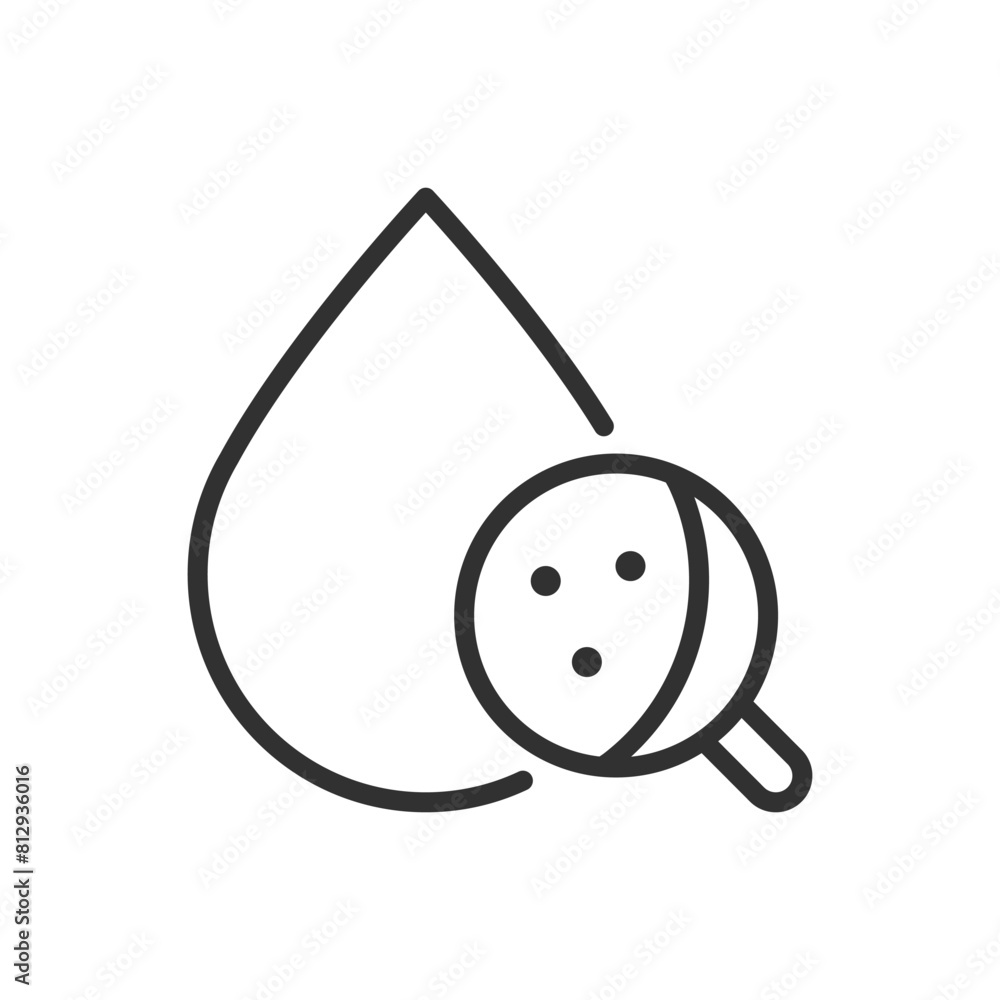 Checking the quality of the water, linear icon. Drop and magnifying ...