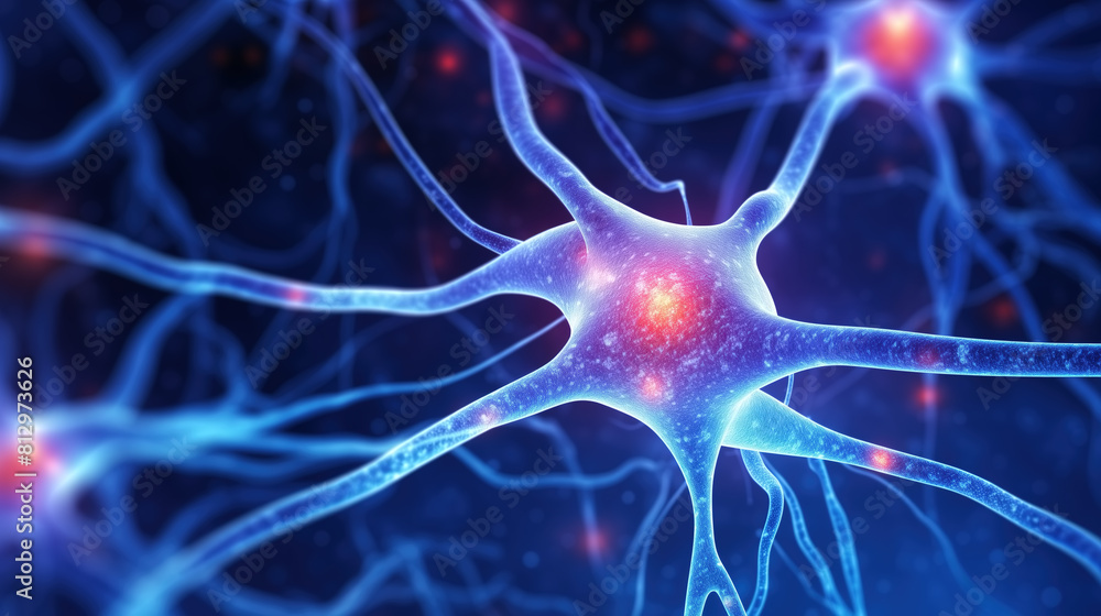 Close-up of activated glowing brain neurons firing in the brain. Neural ...