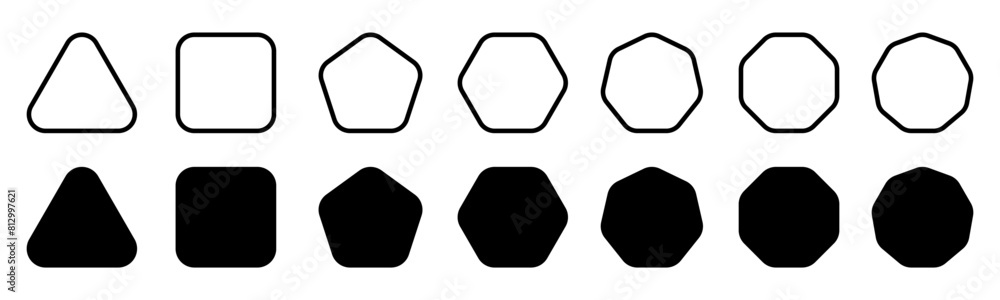 Geometric shapes set with rounded corners, triangle square pentagon ...
