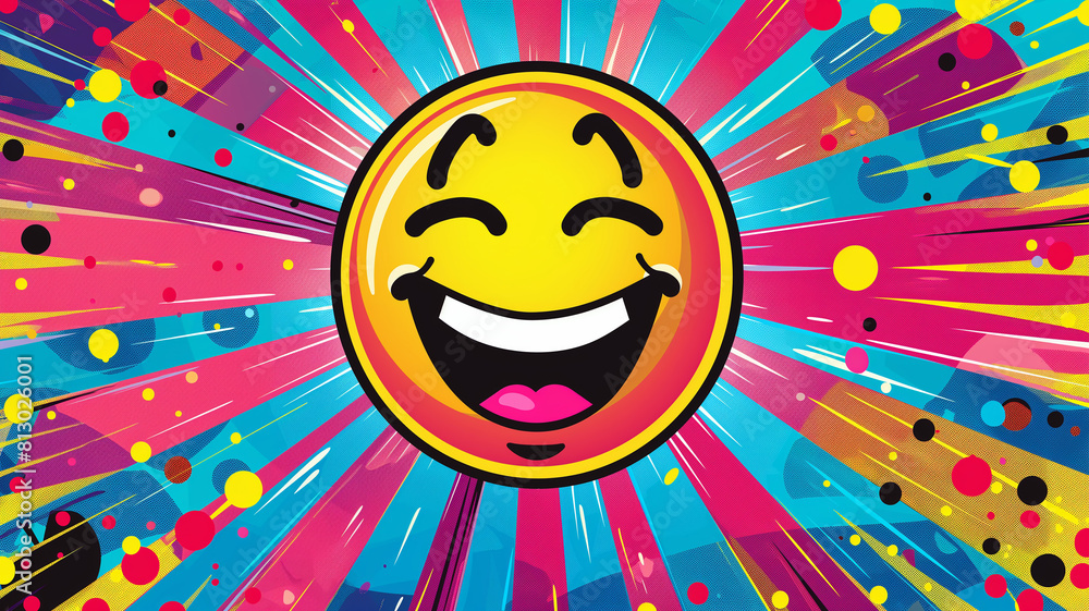 Pop art comic smile emoji poster. Colorful background in pop art retro ...