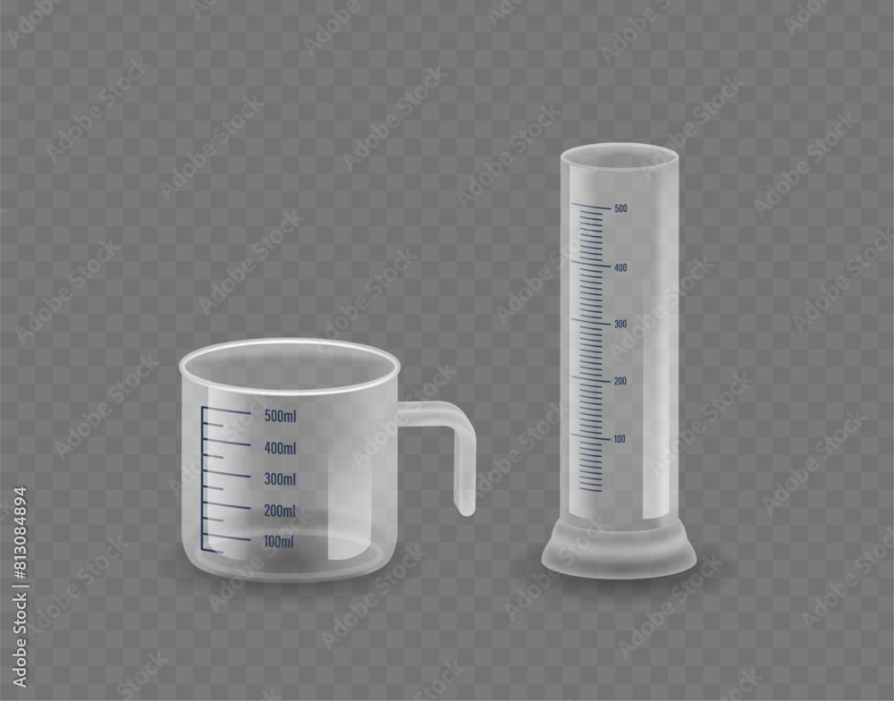 Transparent Measuring Jug And A Graduated Cylinder, Tools Marked With ...