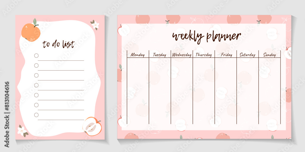 Cute weekly schedule and to do list with apples. Template for notes ...