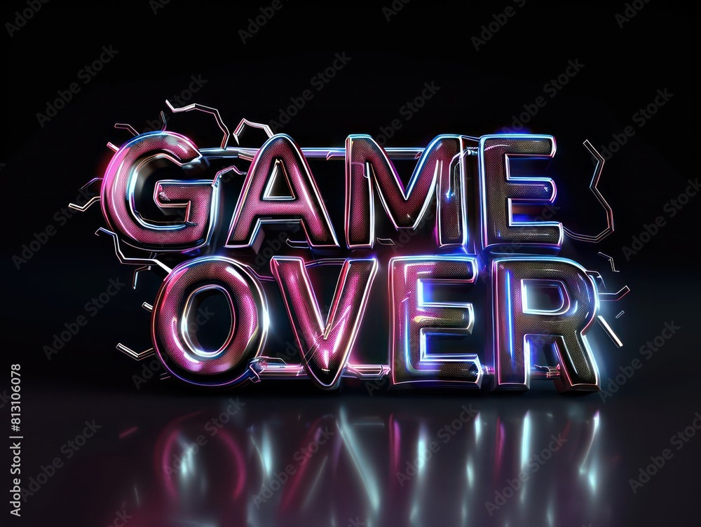 game over, 3d logo chrome texture, black background Stock Illustration ...