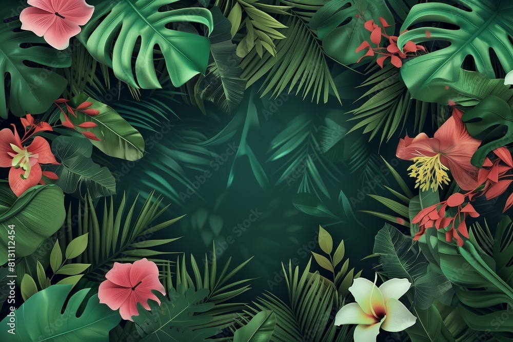 Floral frame animation with text placeholder or copy space. Botanical ...