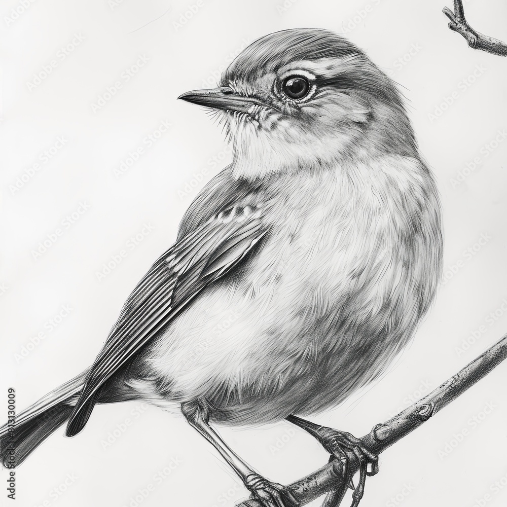 Chiffchaff Pencil Sketch Hand Drawn Black and White Depiction of ...