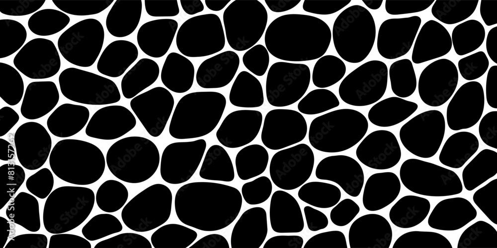 black and white cobblestone paving vector illustration. Pebble ...