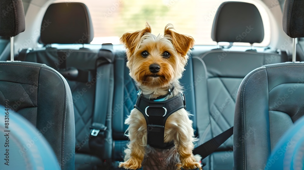 Adorable Yorkie in Car Harness Poised for a Road Trip. Cute Small Dog ...