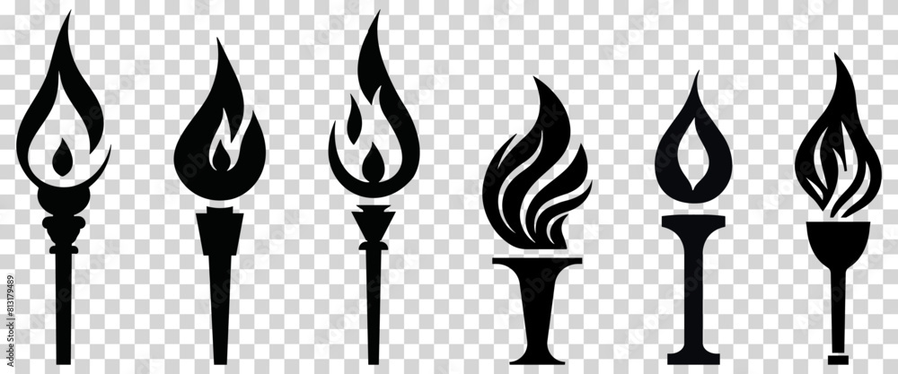 Fire torch icons. Vector illustration isolated on transparent ...