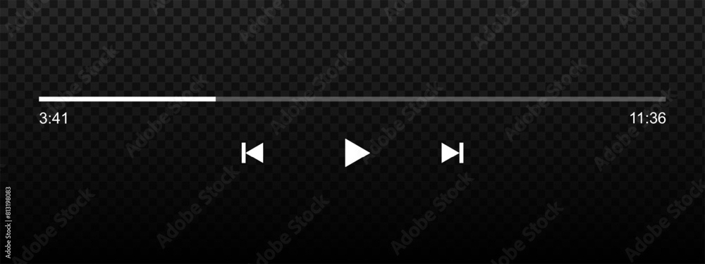 Audio or video player progress loading bar with time slider, play, rewind and fast forward ...