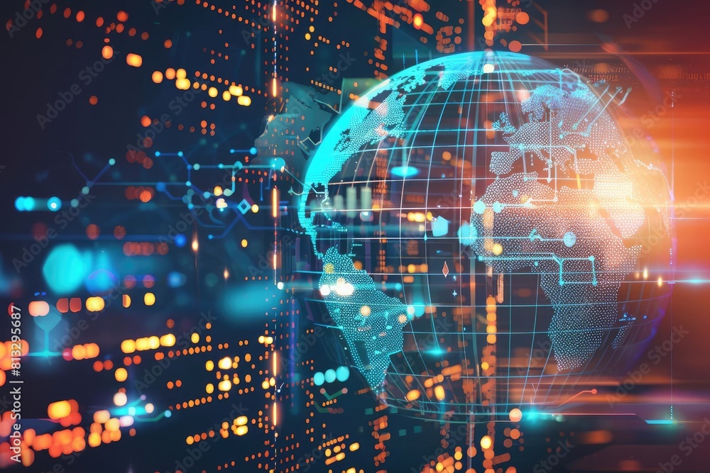 Worldwide communication front view illustrating global data exchange ...