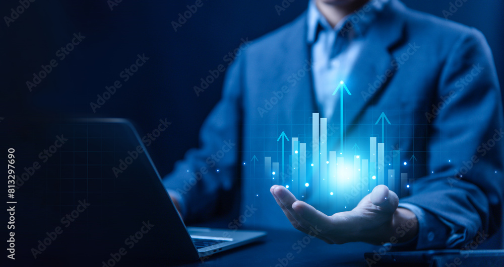 hand show graph chart stock market economic. growth business concept ...