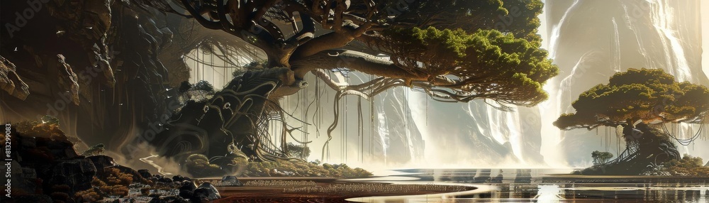 Produce a series of concept art pieces imagining a futuristic world ...